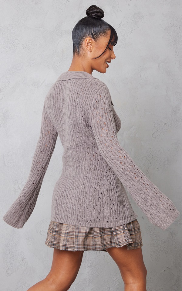 Mocha Chunky Distressed Knit Collared Cardigan | Knitwear ...