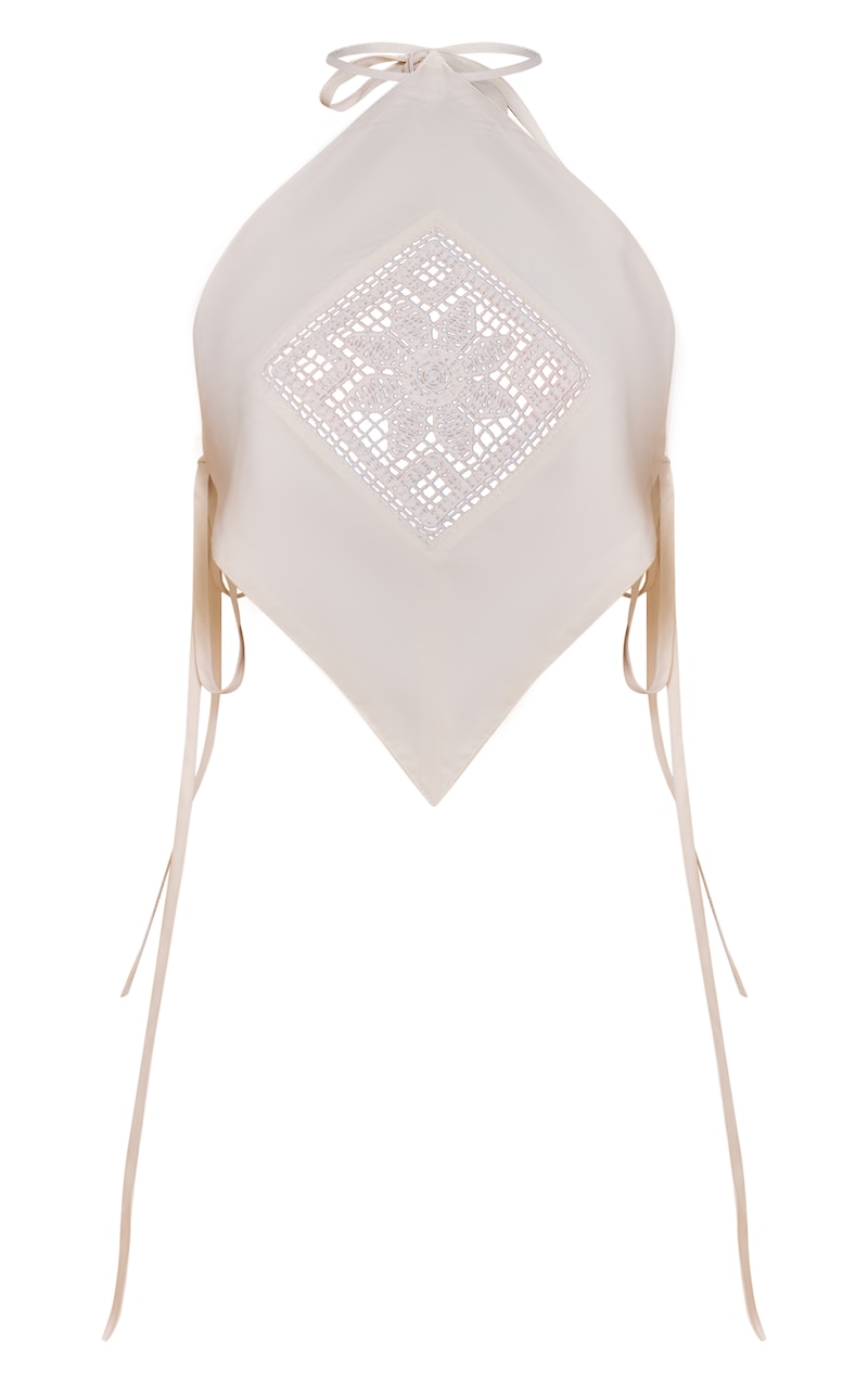 Petite Cream Halterneck Applique Detail Top | Petite | PLT