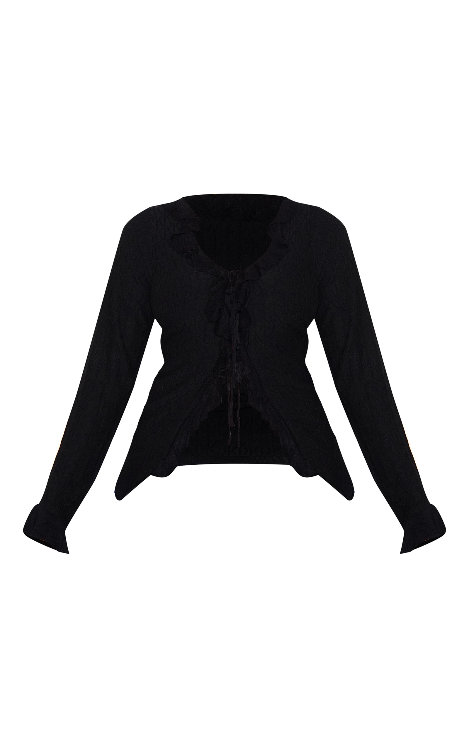 Plus Black Textured Knit Frill Tie Front Top | Plus Size ...