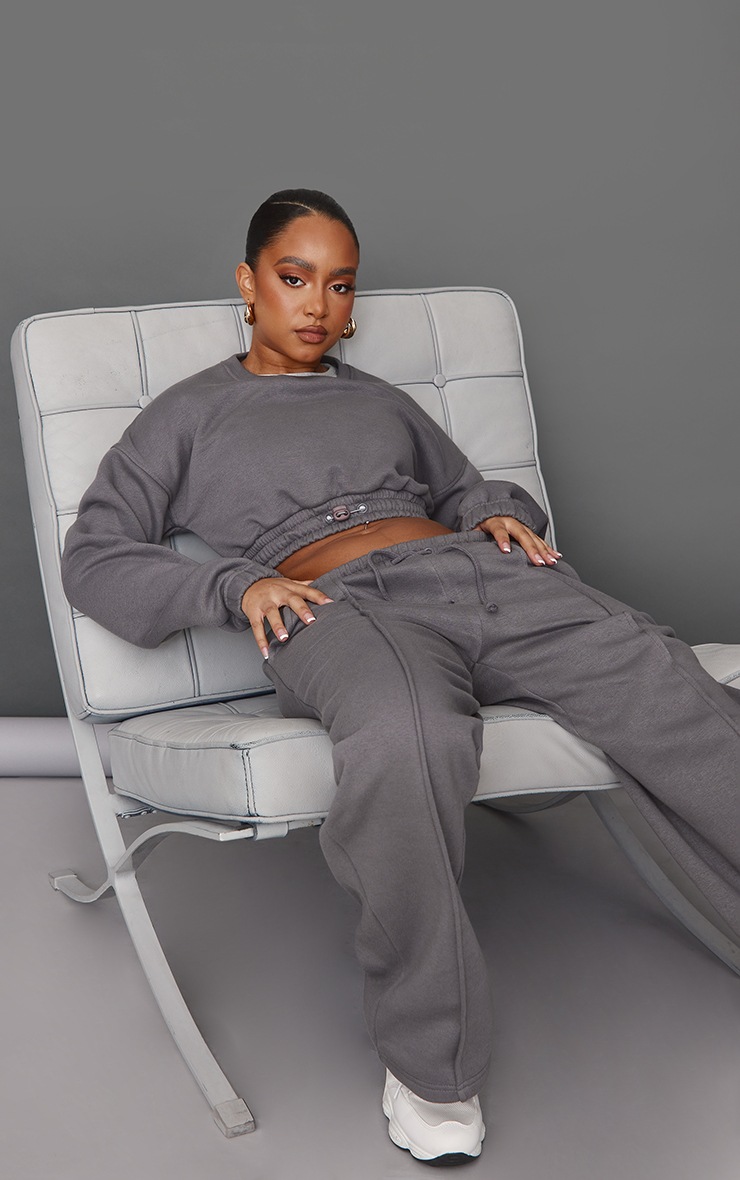 Petite Steel Blue Crop Elasticated Sweat Top | Petite | PrettyLittleThing