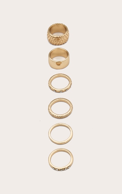 Gold Jewel Texture Chunky Multipack Rings | Accessories | PLT