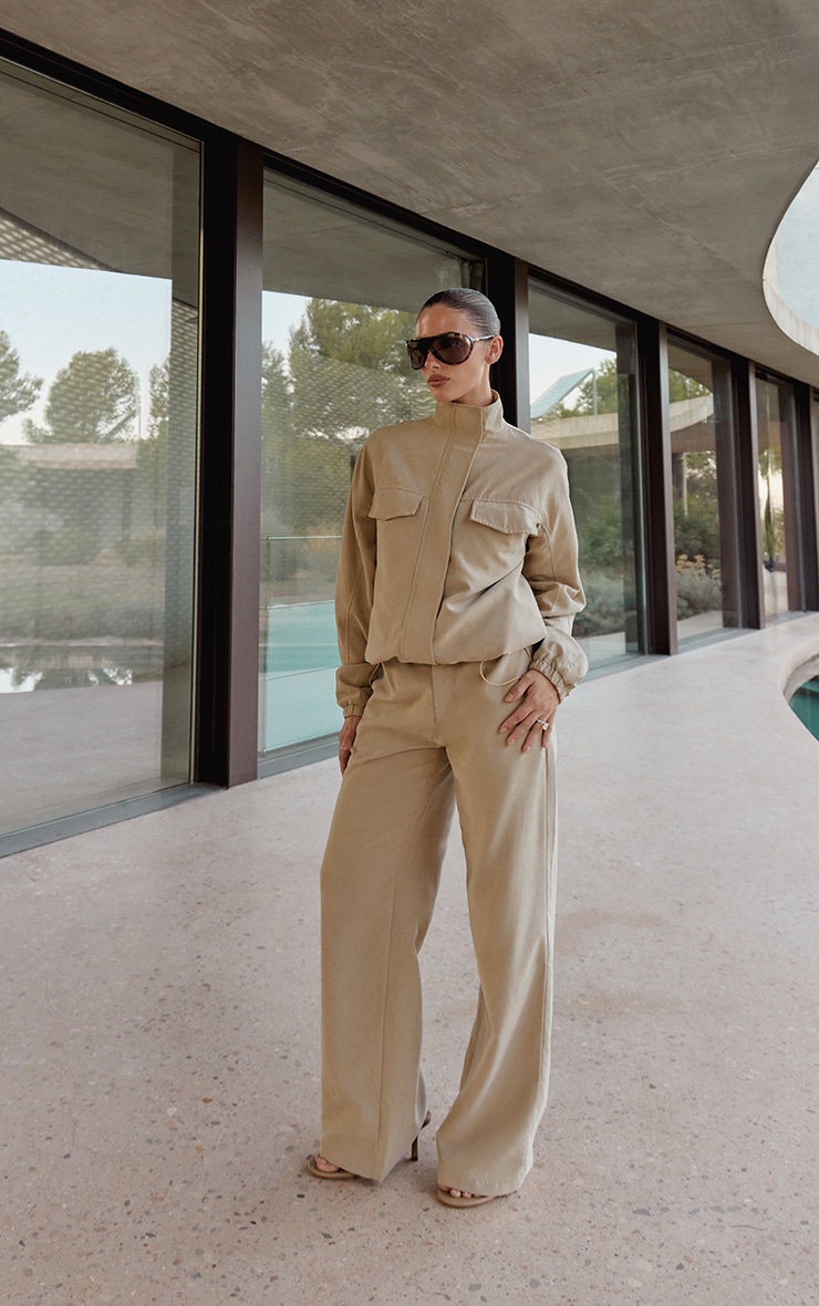 Sand Peach Skin Straight Leg Trouser | Co-ords | PLT