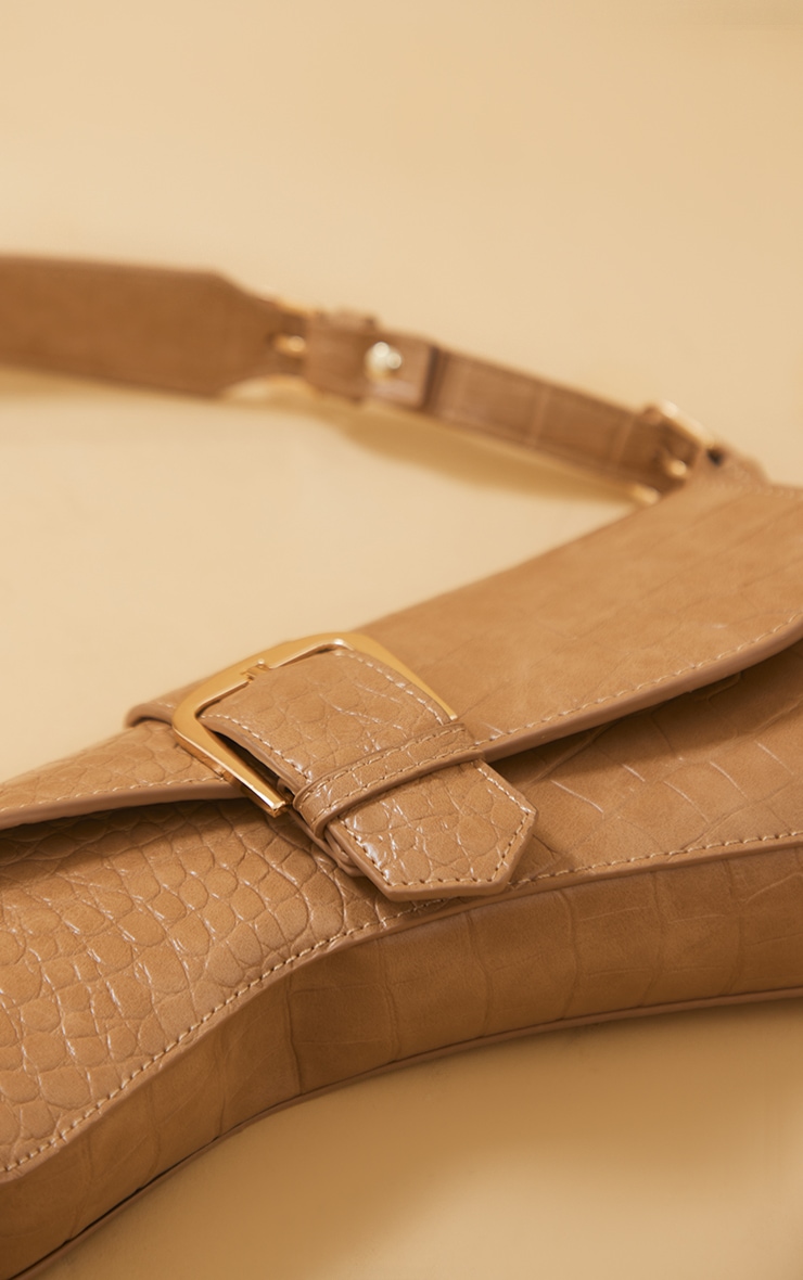 Stone Croc Elongated Buckle Shoulder Bag | PrettyLittleThing