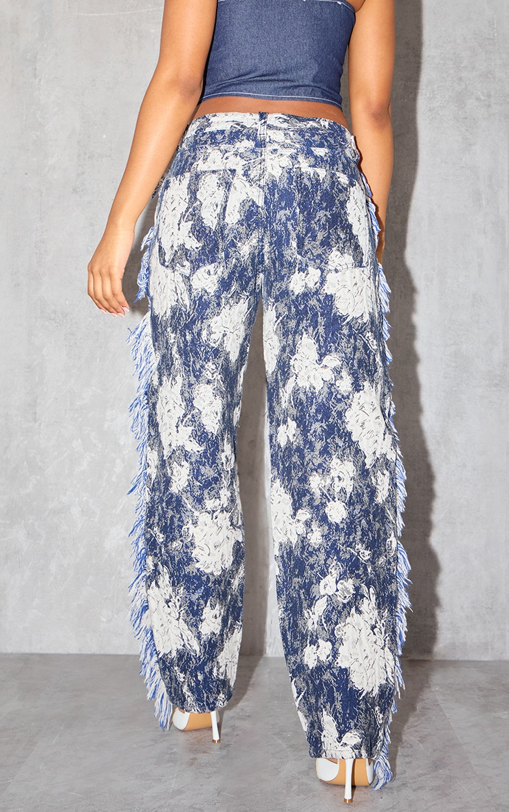 Blue Printed Jacquard Twill Tassel Side Pants | Bottoms ...