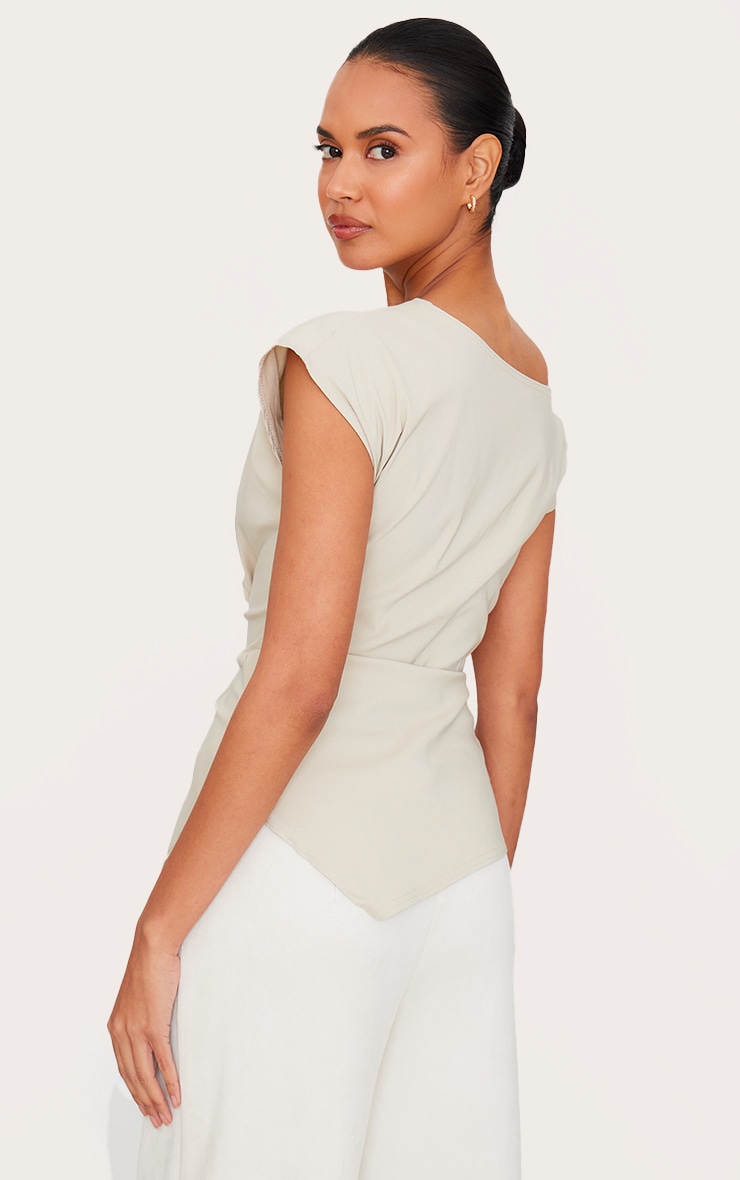 Stone Bengaline Slouch Asymmetric Long Top | Tops | PrettyLittleThing USA