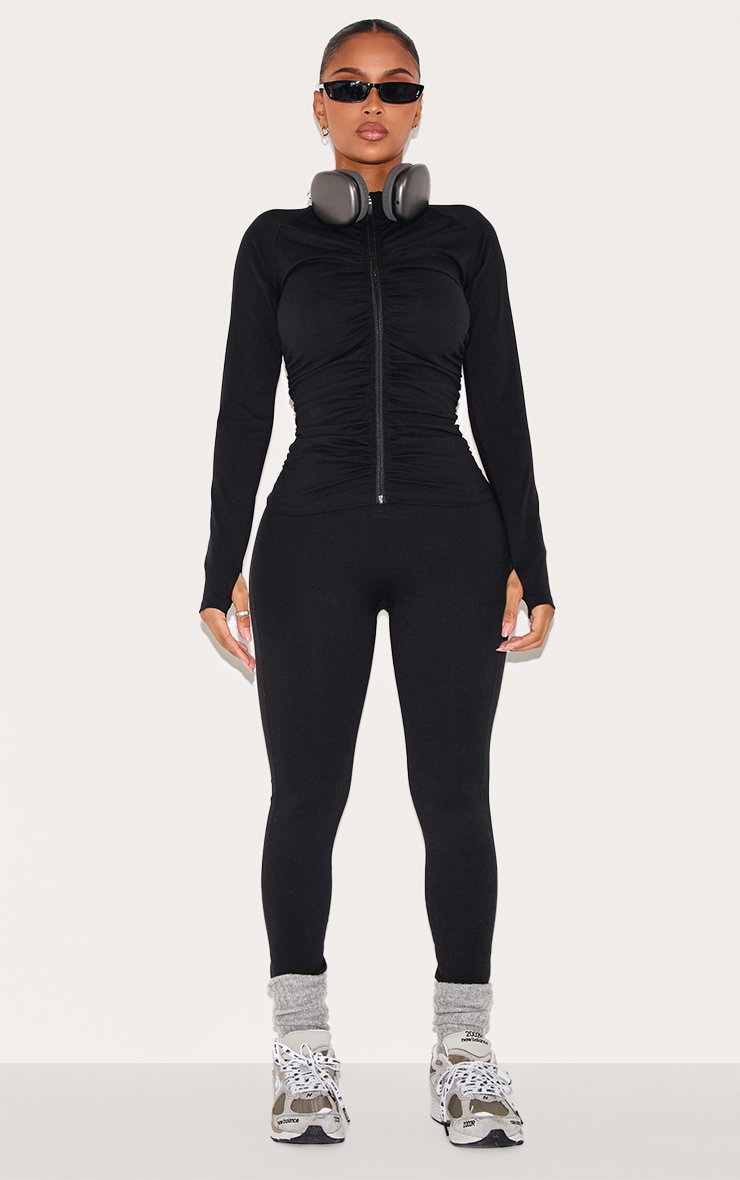 Shape Black Active Ruched Zip Sports Jacket | Shape | PrettyLittleThing USA