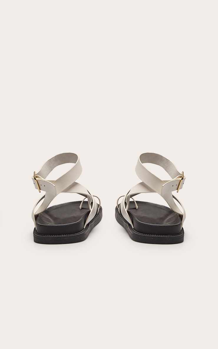 Cream Round Toe Gold Toe Strappy Footbed Sandals | Footwear ...
