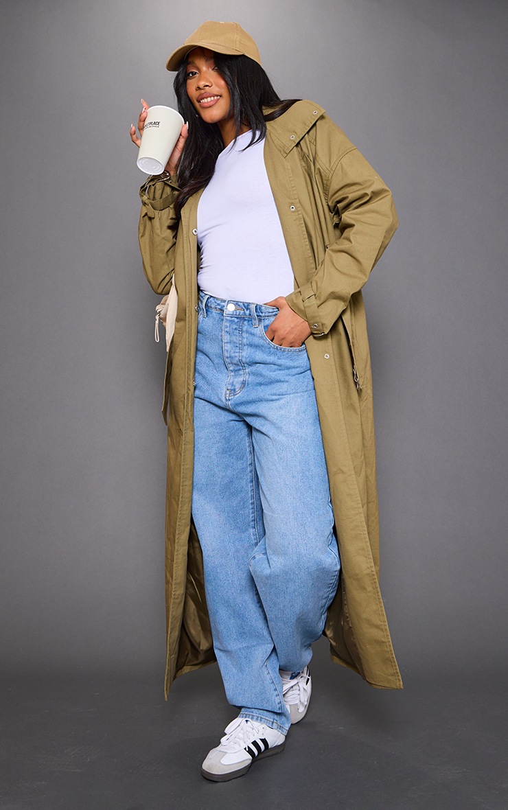 Khaki Belted Cuff Detail Trench Coat | Outerwear | PLT