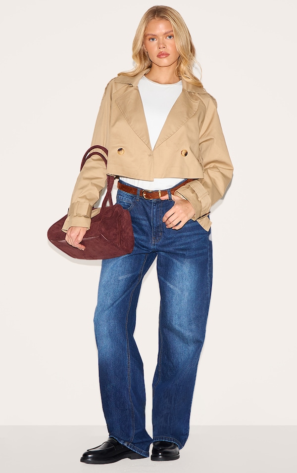 Camel Cropped Trench Coat | Outerwear | PrettyLittleThing