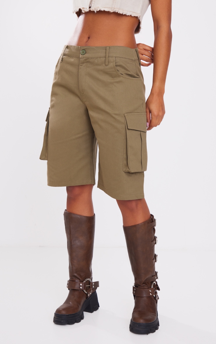 Khaki Oversized Cargo Long Shorts | Bottoms | PrettyLittleThing