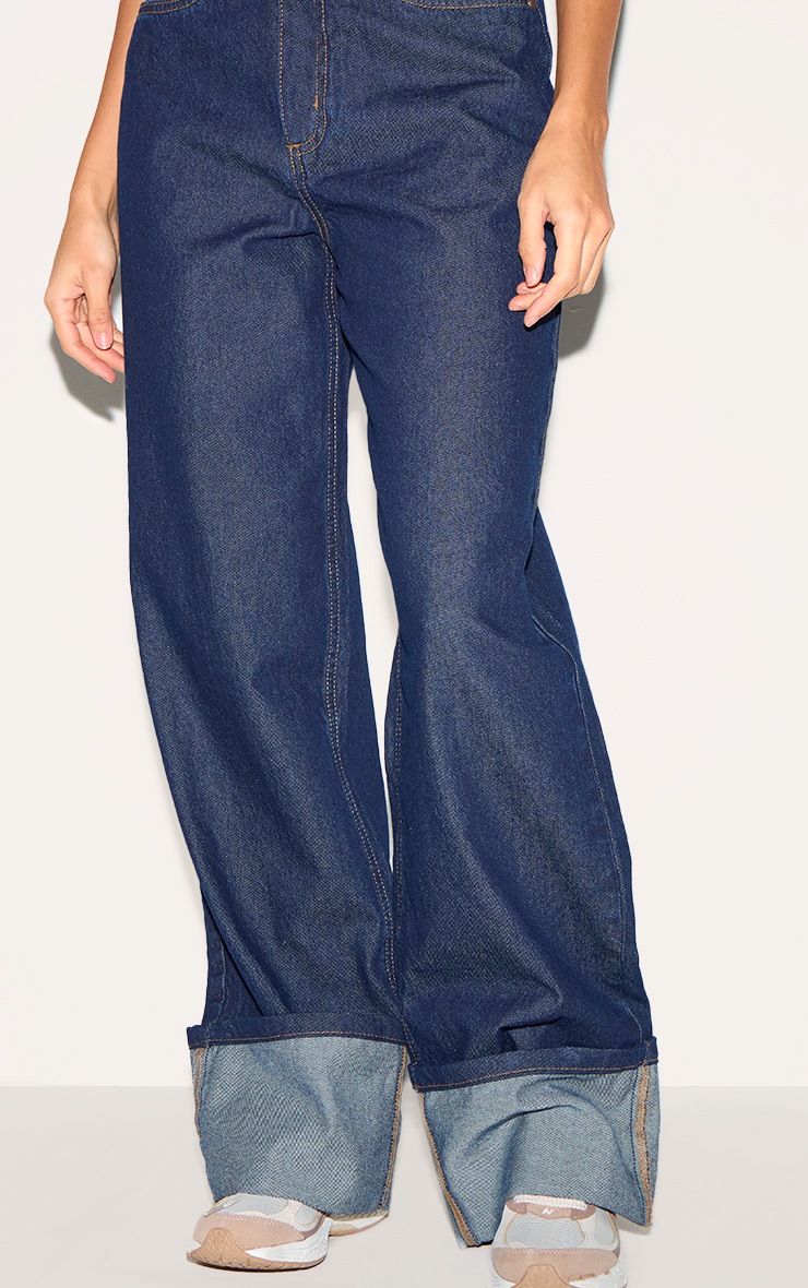 Dark Indigo High Waist Turn Up Leg Jeans | Denim | PLT USA