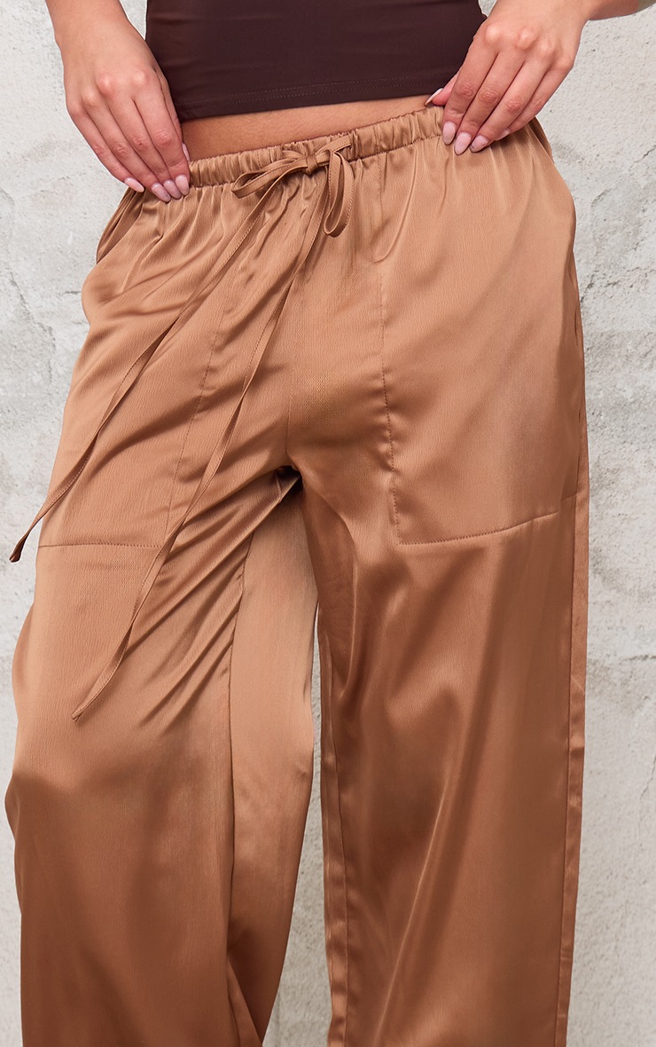 Chocolate Premium Satin Low Rise Drawstring Pants | Bottoms | PLT USA