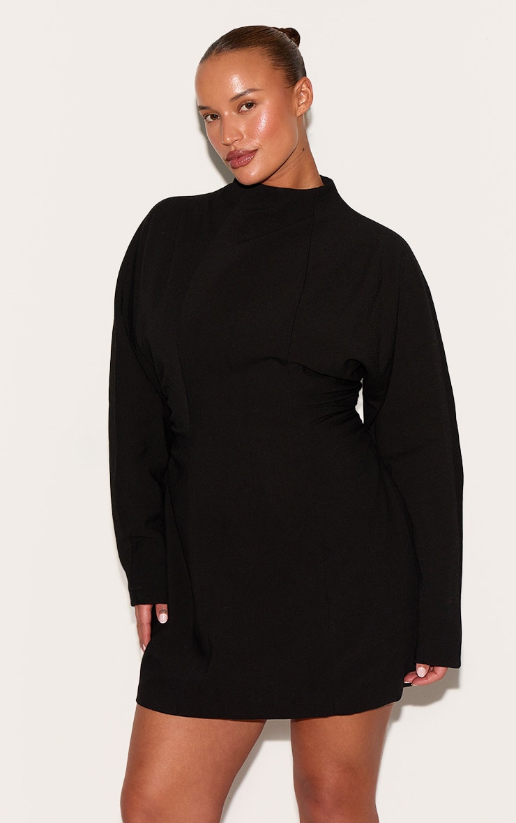 PLT Label Plus Black Batwing Sleeve Cinched Waist Dress | Plus Size | PLT