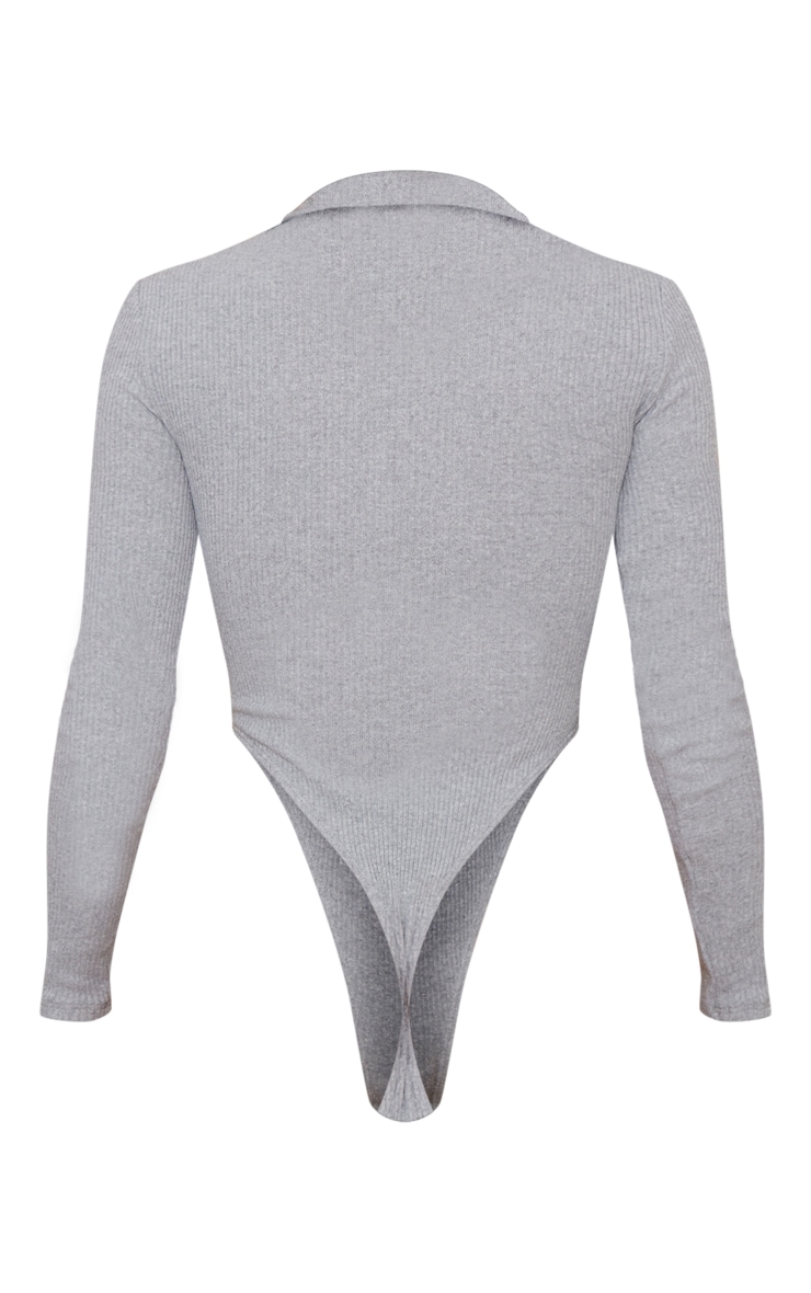 Body gris cendré chiné côtelé à col et manches longues ...