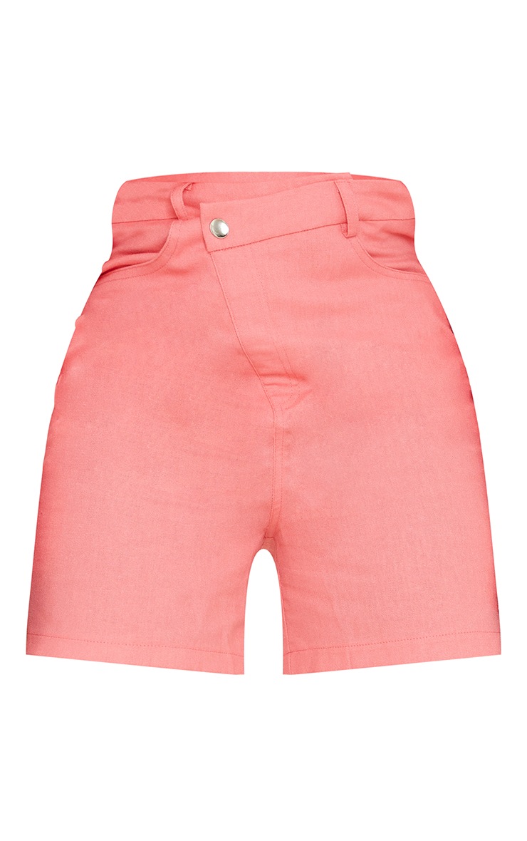 Tall Coral Linen Look Asymmetric Shorts | PrettyLittleThing USA