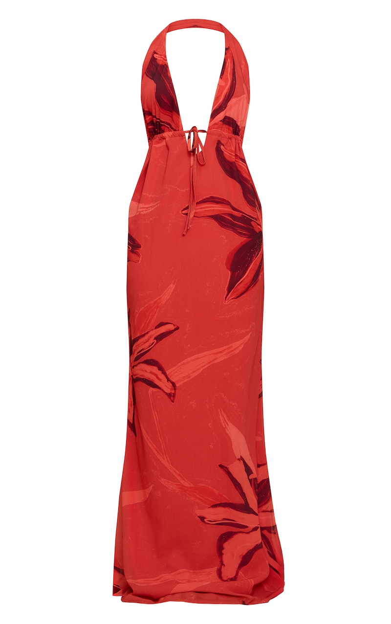Rust Printed Plunge Tie Detail Maxi Dress | Dresses | PLT