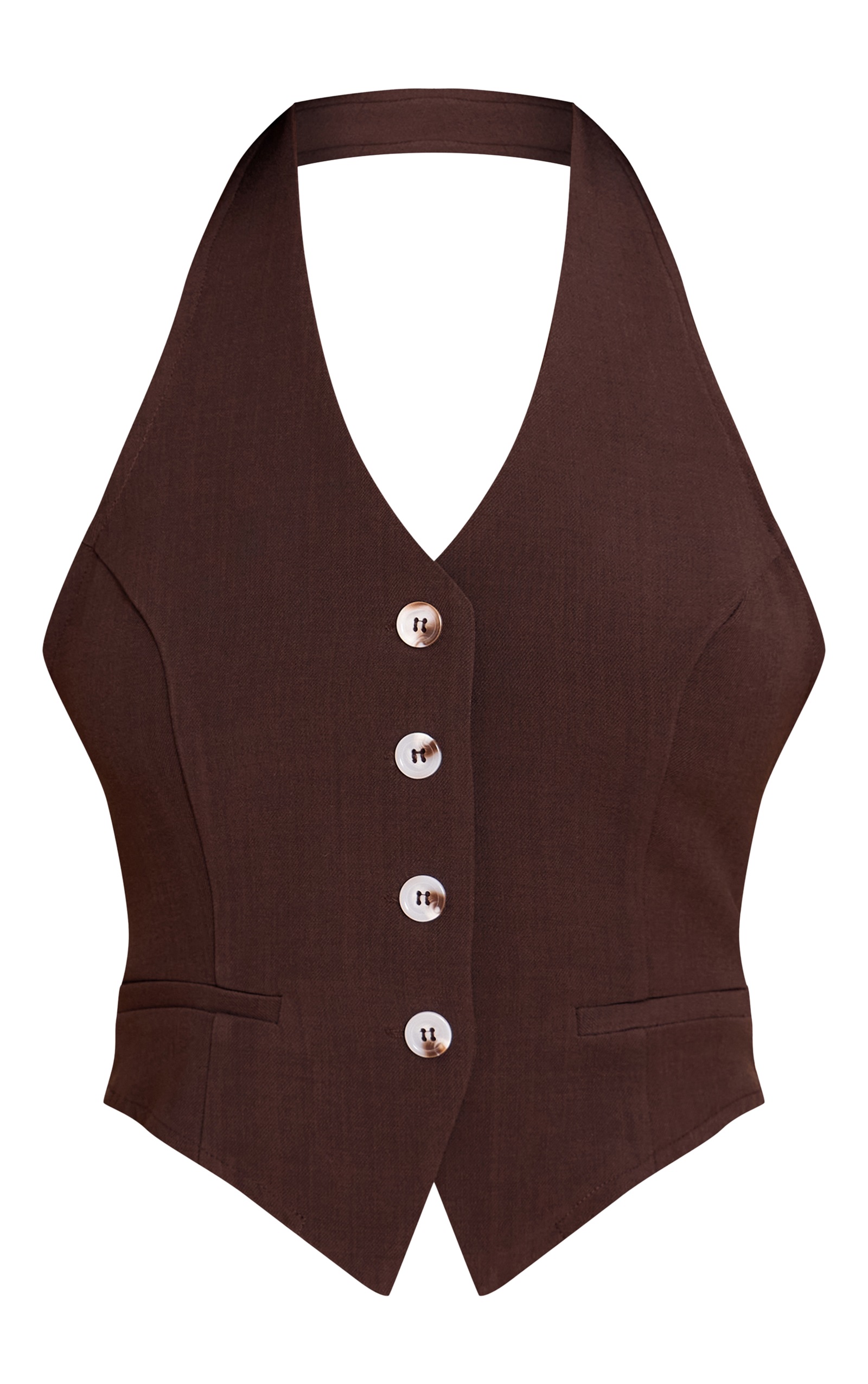 Dark Brown Tailored Backless Halterneck Waistcoat | Co-ords | PLT