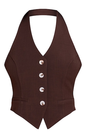 Dark Brown Tailored Backless Halterneck Waistcoat | Co-ords | PLT
