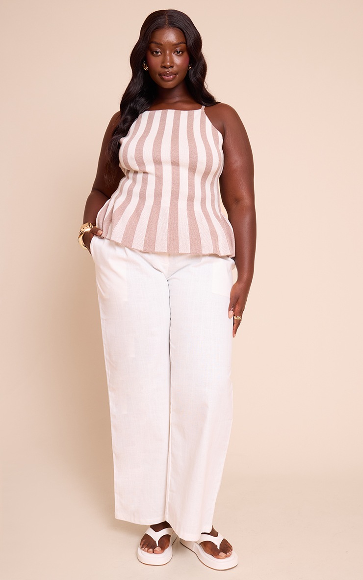 Plus Taupe Stripe Peplum Cami Top | Plus Size | PLT