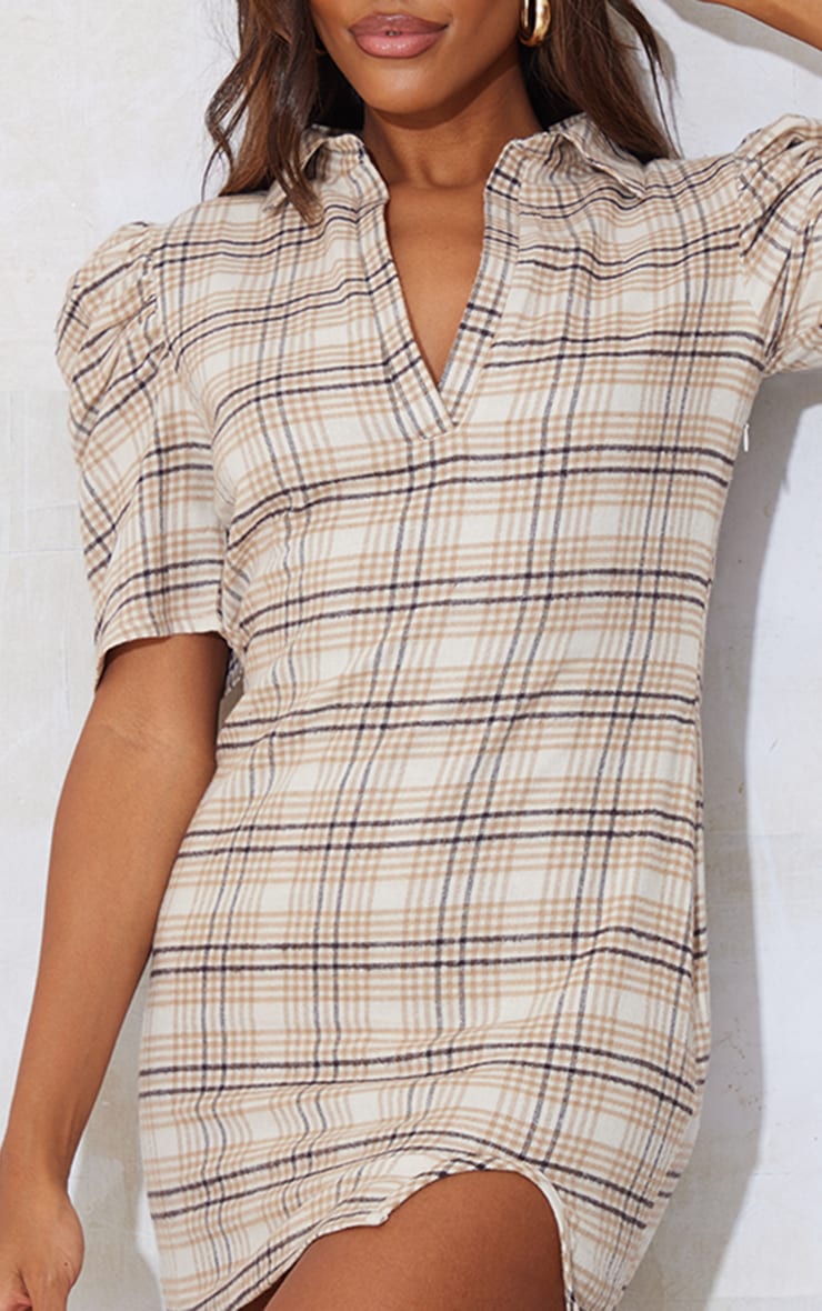 Stone Check Puff Sleeve V Neck Bodycon Dress | PrettyLittleThing USA