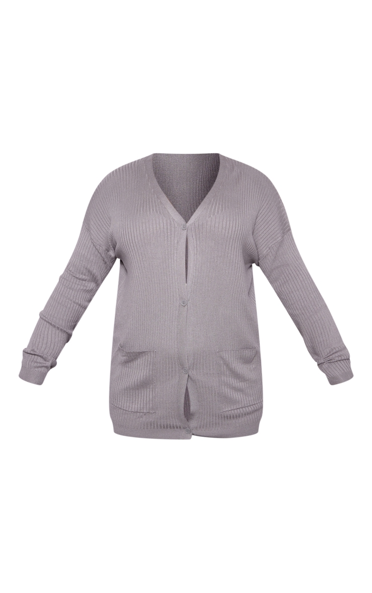 Plus Grey Plus Rib Knit Button Longline Cradigan | PrettyLittleThing USA