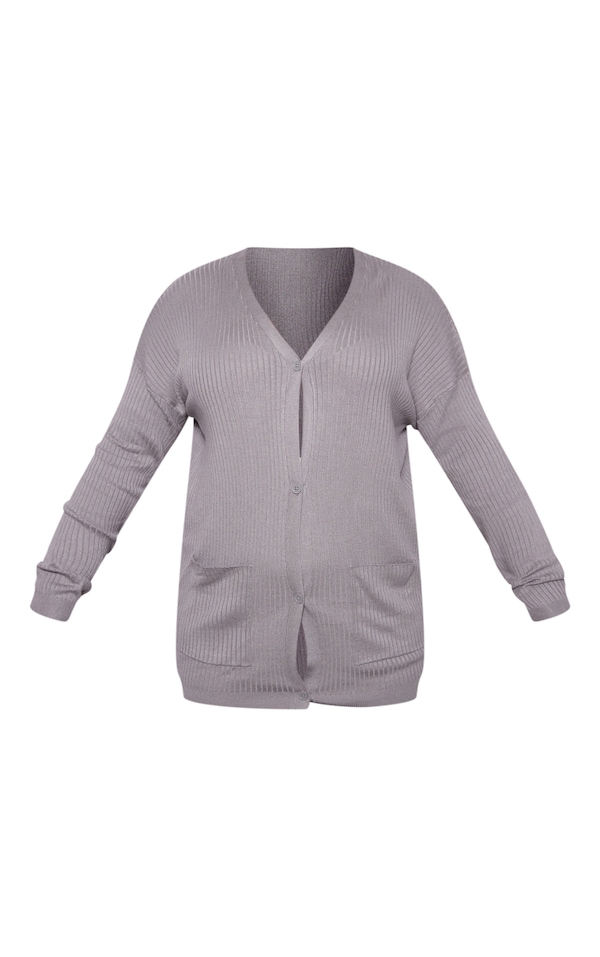 Plus Grey Rib Knit Button Longline Cradigan | Plus Size | PLT