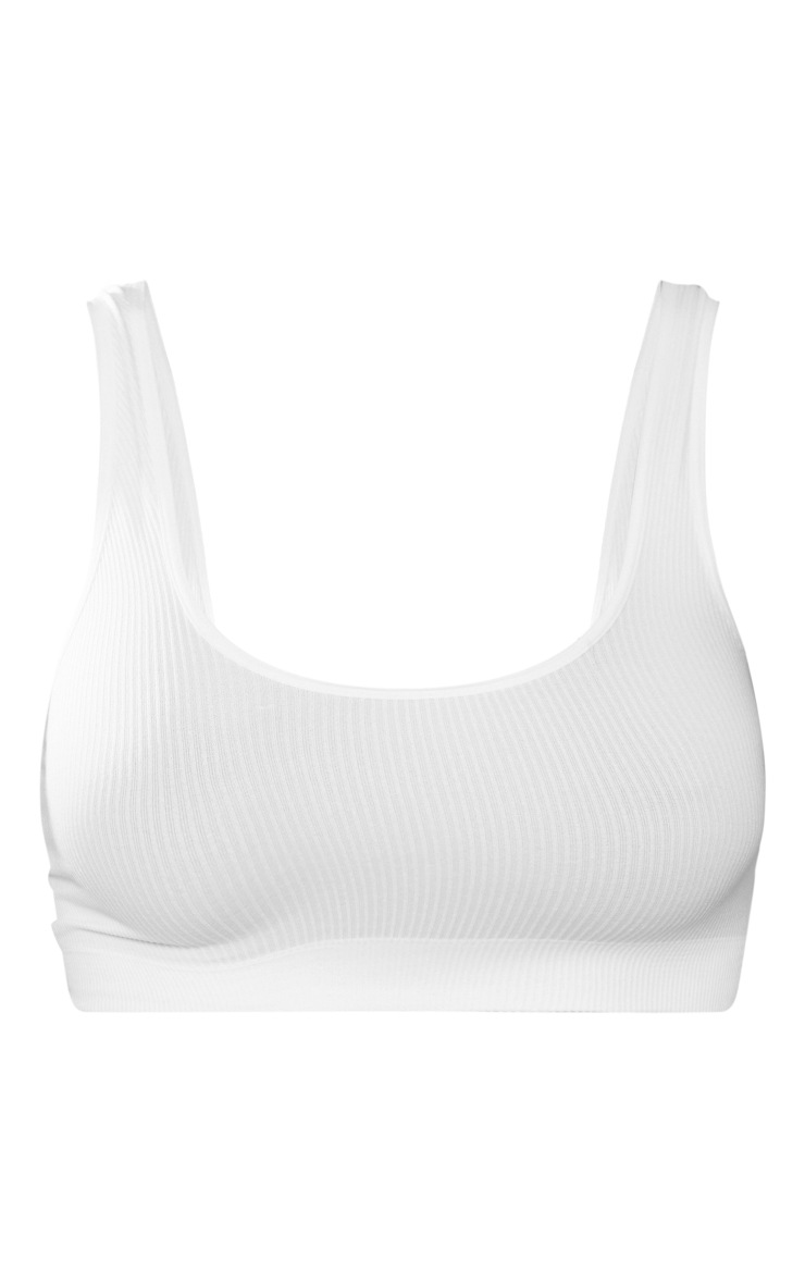 White Seamless Rib Double Strap Bra | PrettyLittleThing USA