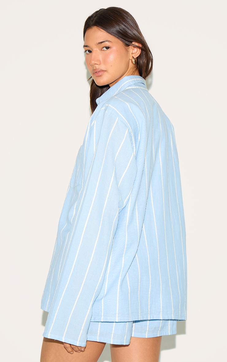 Blue Striped Oversized Long Sleeve Shirt | Co-ords | PrettyLittleThing UAE