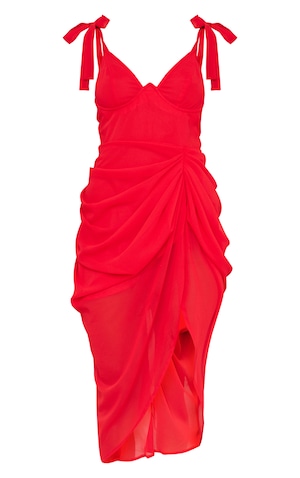 Red Underwire Detail Draped Midi Dress | Dresses | PrettyLittleThing CA