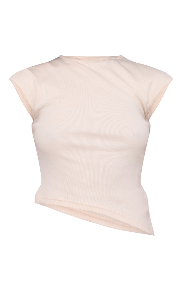 Cream Ribbed Knitted Asymmetric Long Top | Tops | PrettyLittleThing