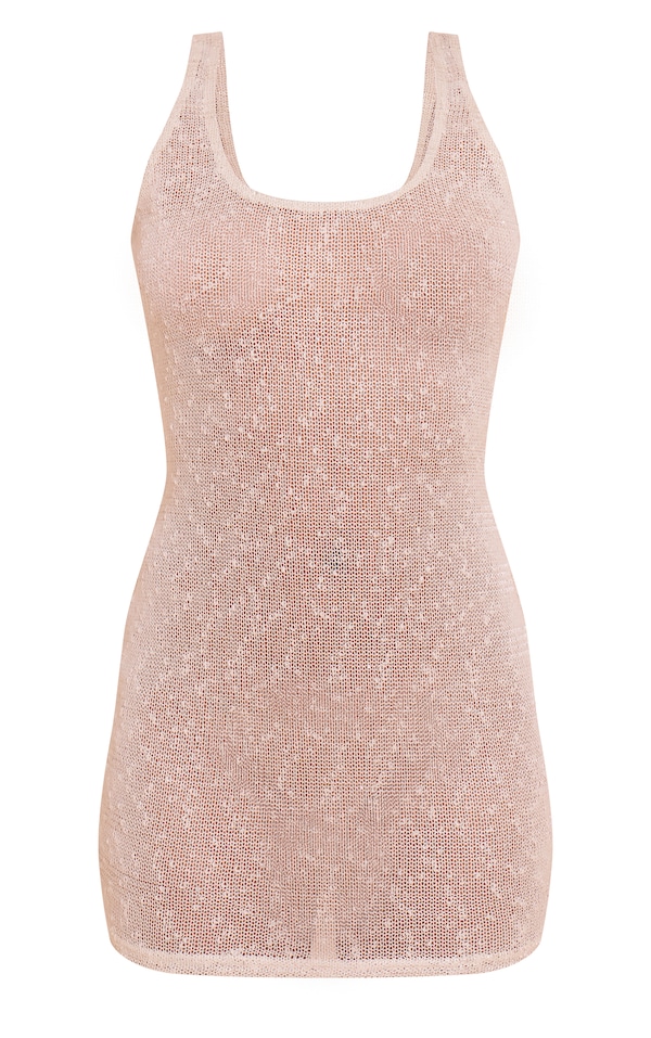 Cream Sequin Sheer Racer Neck Mini Dress | Dresses | PLT