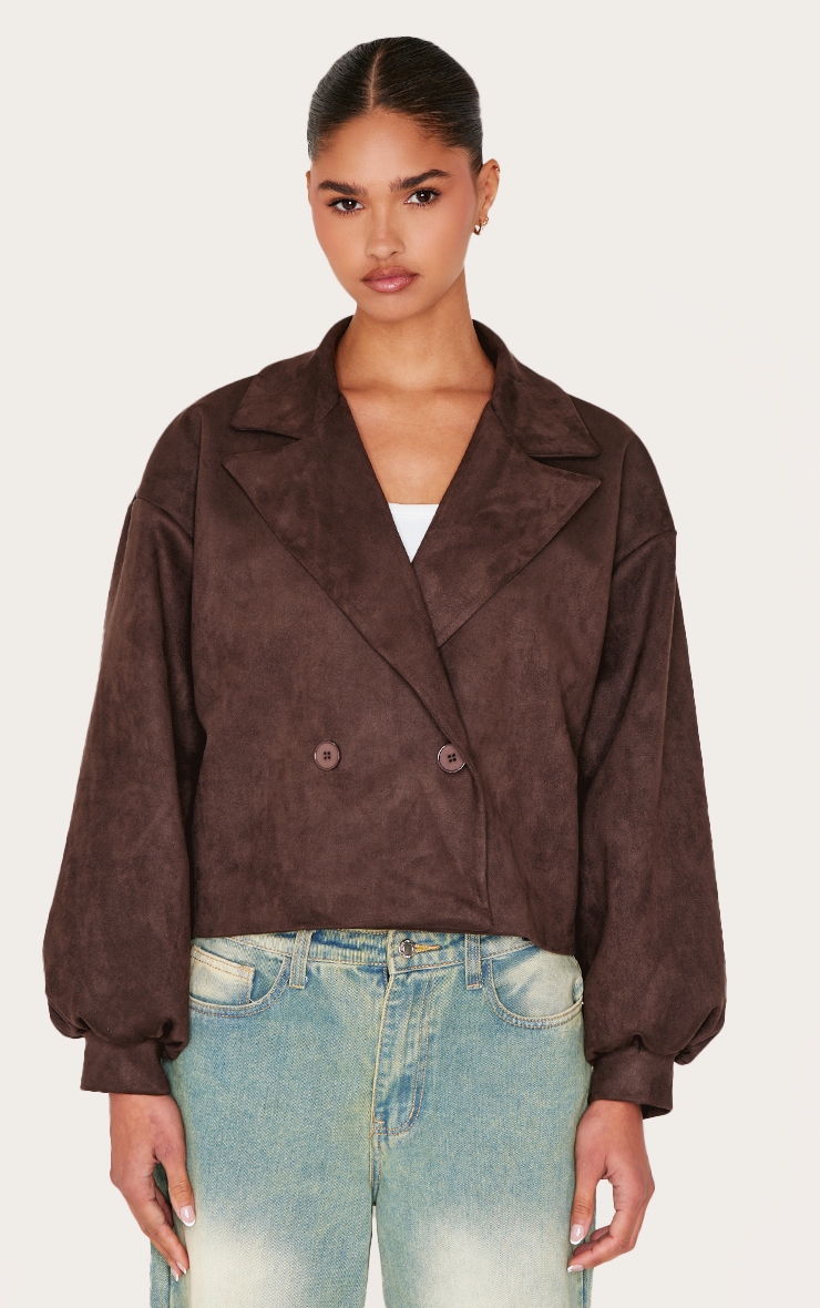 Chocolate Faux Suede Balloon Sleeve Trench Coat | Outerwear | PLT
