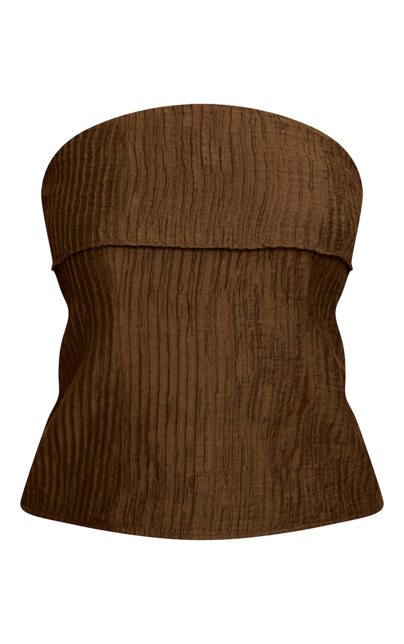 Khaki Textured Woven Fold Over Bandeau Top | Co-ords | PrettyLittleThing USA