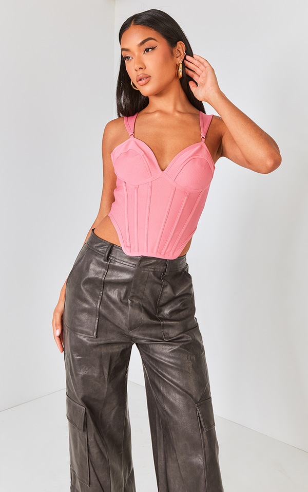 Pink Bandage Dip Hem Bust Cup Corset | Tops | PrettyLittleThing IRE