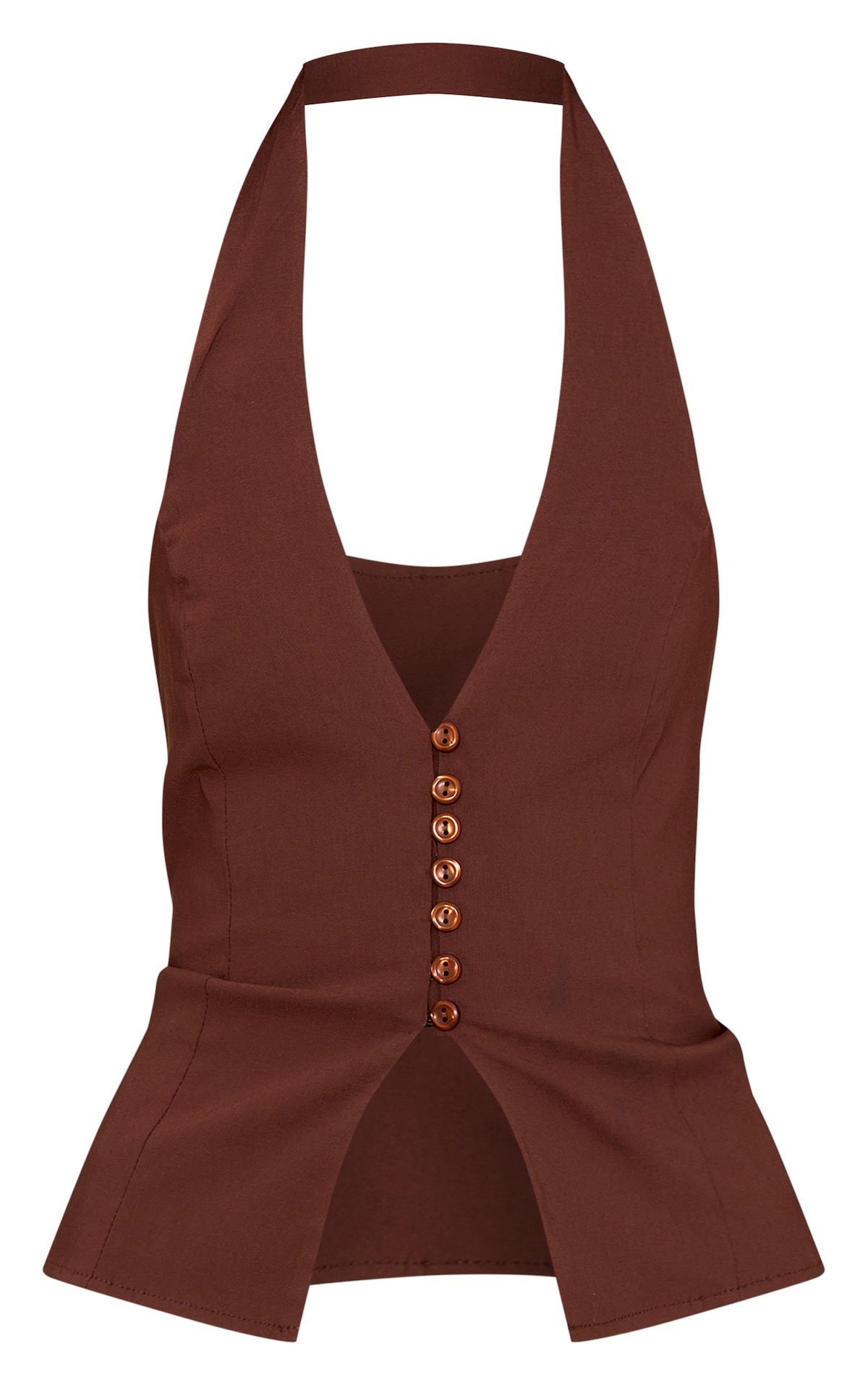 Chocolate Bengaline Button Up Halterneck Long Top | Tops ...