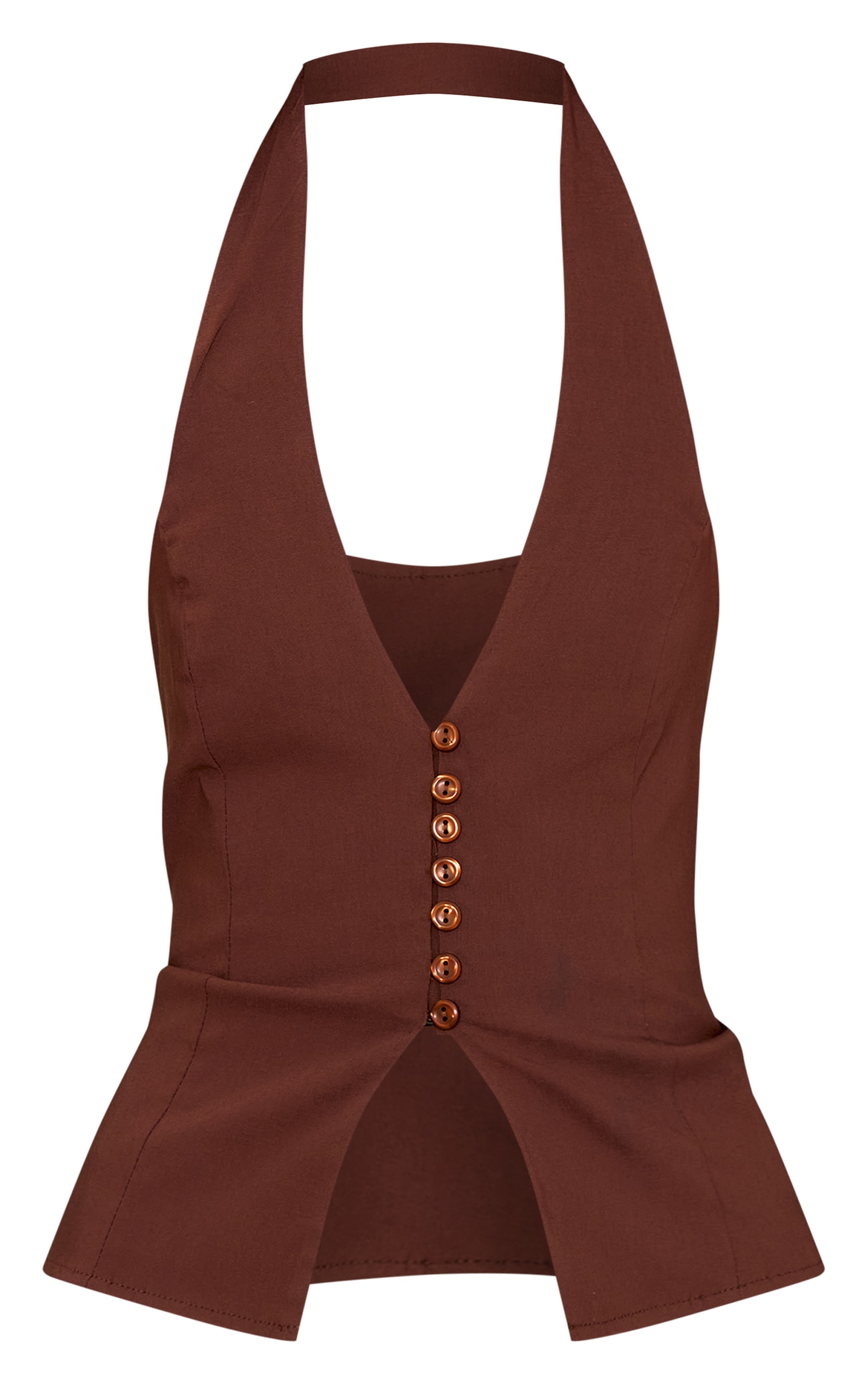 Chocolate Bengaline Button Up Halterneck Long Top | Tops ...