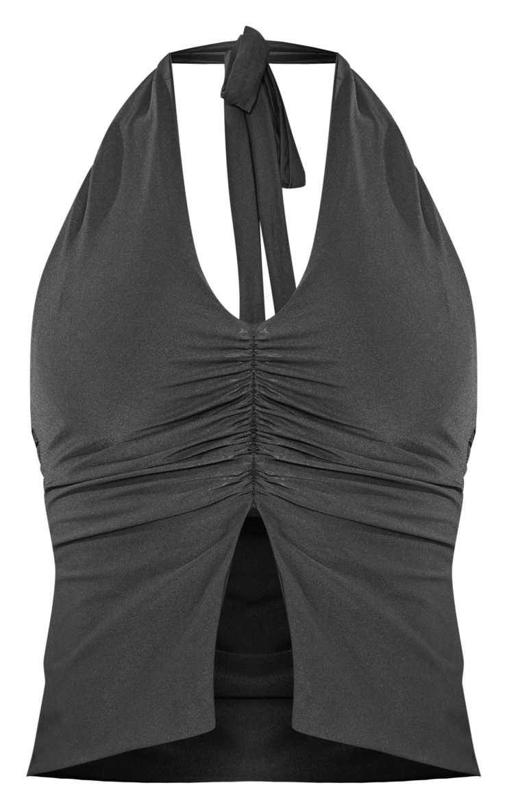 Top long moulant décolleté noir froncé à dos nu | PrettyLittleThing FR