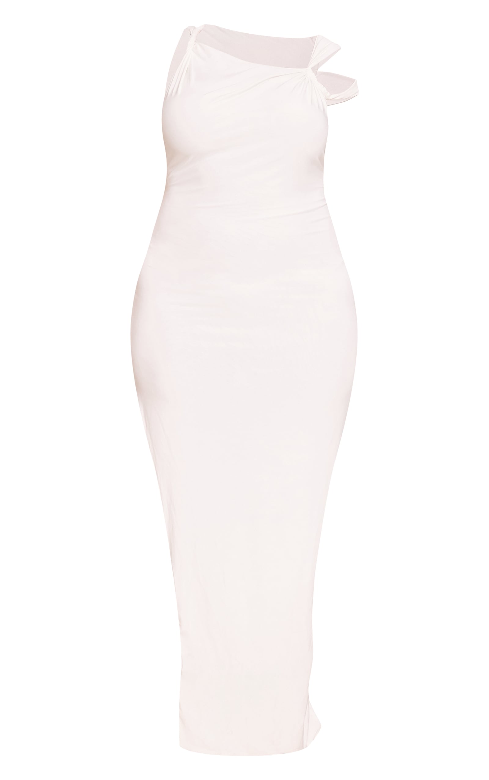 Plus White Double Layer Slinky Shoulder Maxi Dress | Plus Size | PLT