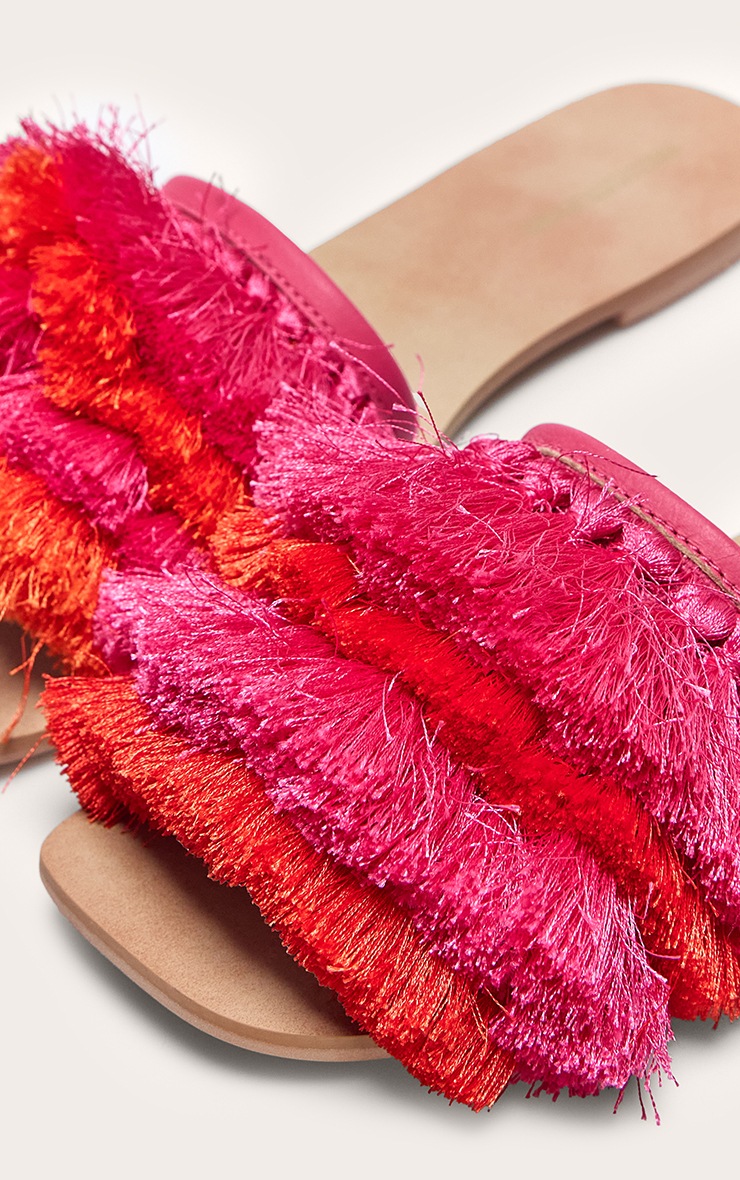 Pink And Red Square Toe Tassel Mule Sandals | Footwear | PLT