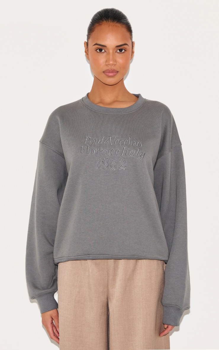 Grey Embroidered Boxy Sweatshirt | Athleisure | PLT AUS