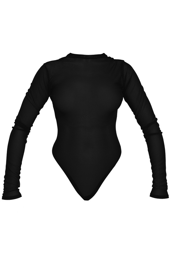 Black Mesh Backless Bodysuit | Tops | PLT
