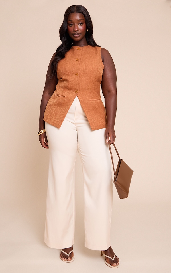 Plus Rust Button Up Sleeveless Waistcoat | Plus Size | PLT