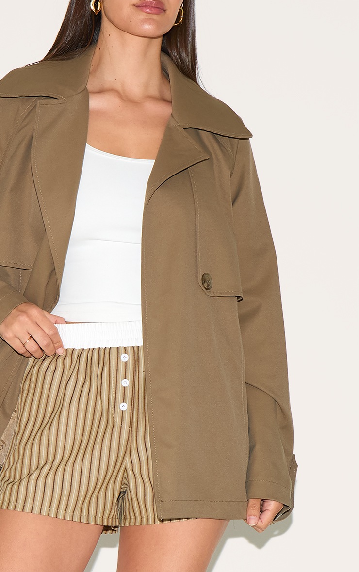 Taupe Cropped Storm Flap Detail Trench | Outerwear | PLT