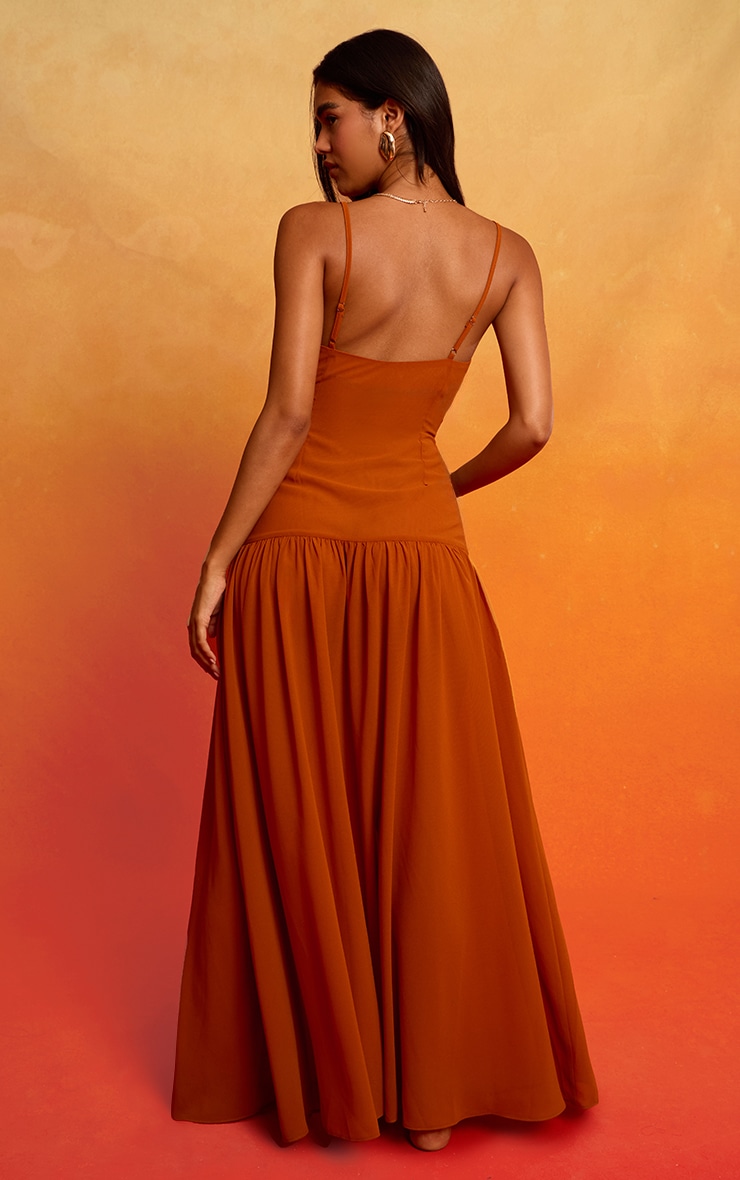 Rust Chiffon Ruched Maxi Beach Dress | Swimwear | PLT