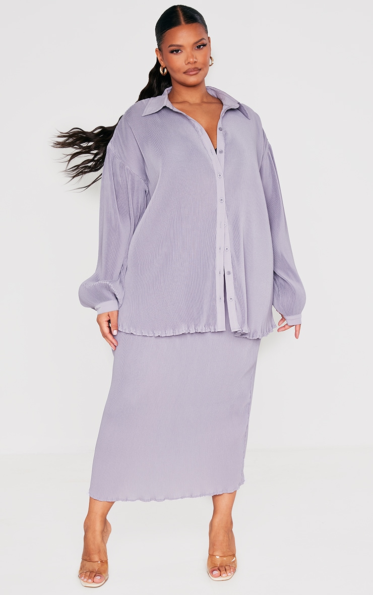 Plus Chemise oversize gris clair plissée à boutons devant ...