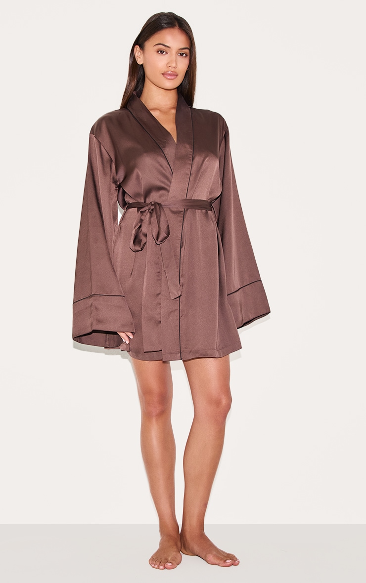 Chocolate Satin Piping Robe | Lingerie & Nightwear | PrettyLittleThing