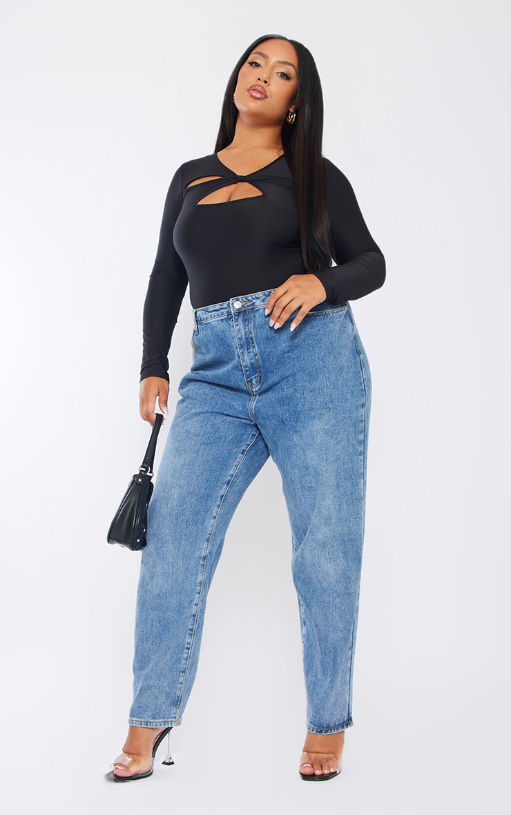 Plus Black Slinky Cut Out Bodysuit | Plus Size | PLT
