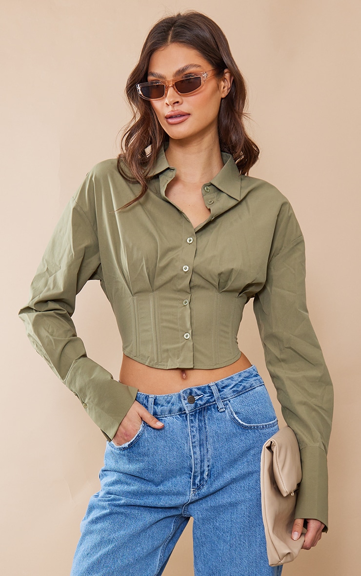 Tall Chemise style corset kaki mousse | PrettyLittleThing FR