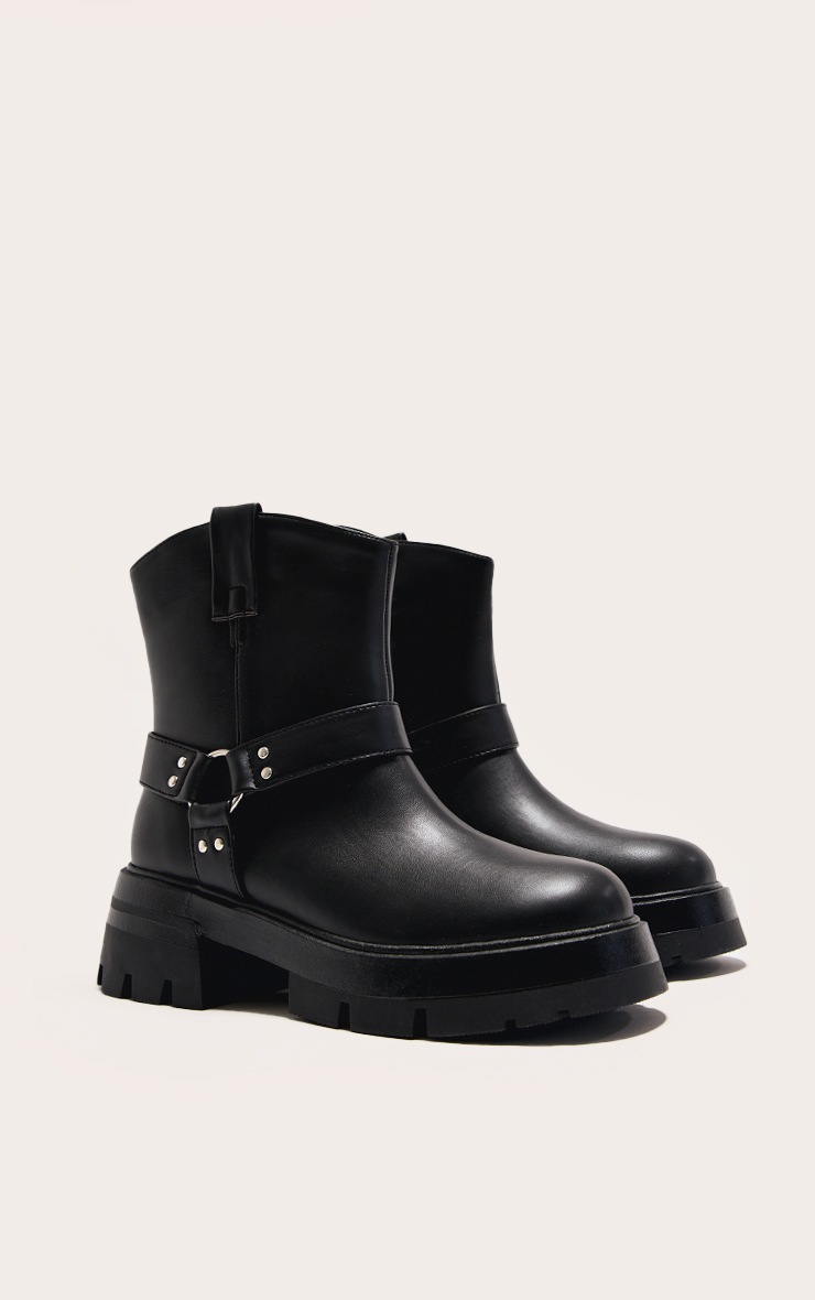 Black Wide Fit Sole Buckle Ring Ankle Boots | Footwear | PLT