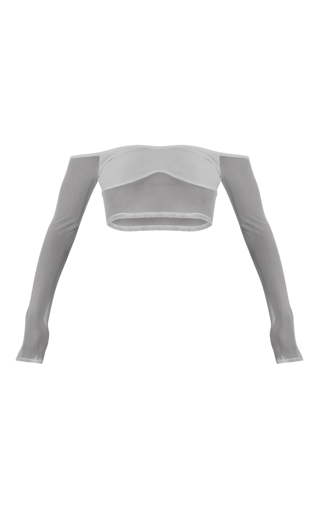 White Mesh Bardot Long Sleeve Crop Top Co Ords Prettylittlething Usa